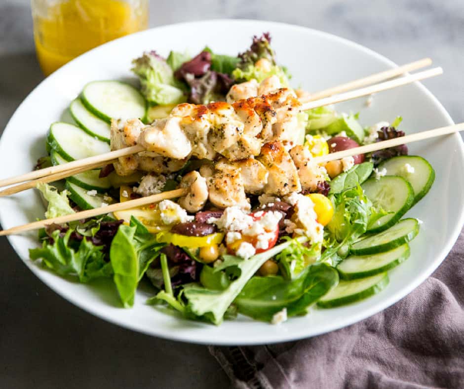 Greek Chicken Souvlaki Salad LemonsforLulu greek-chicken-souvlaki-salad-lemonsforlulu