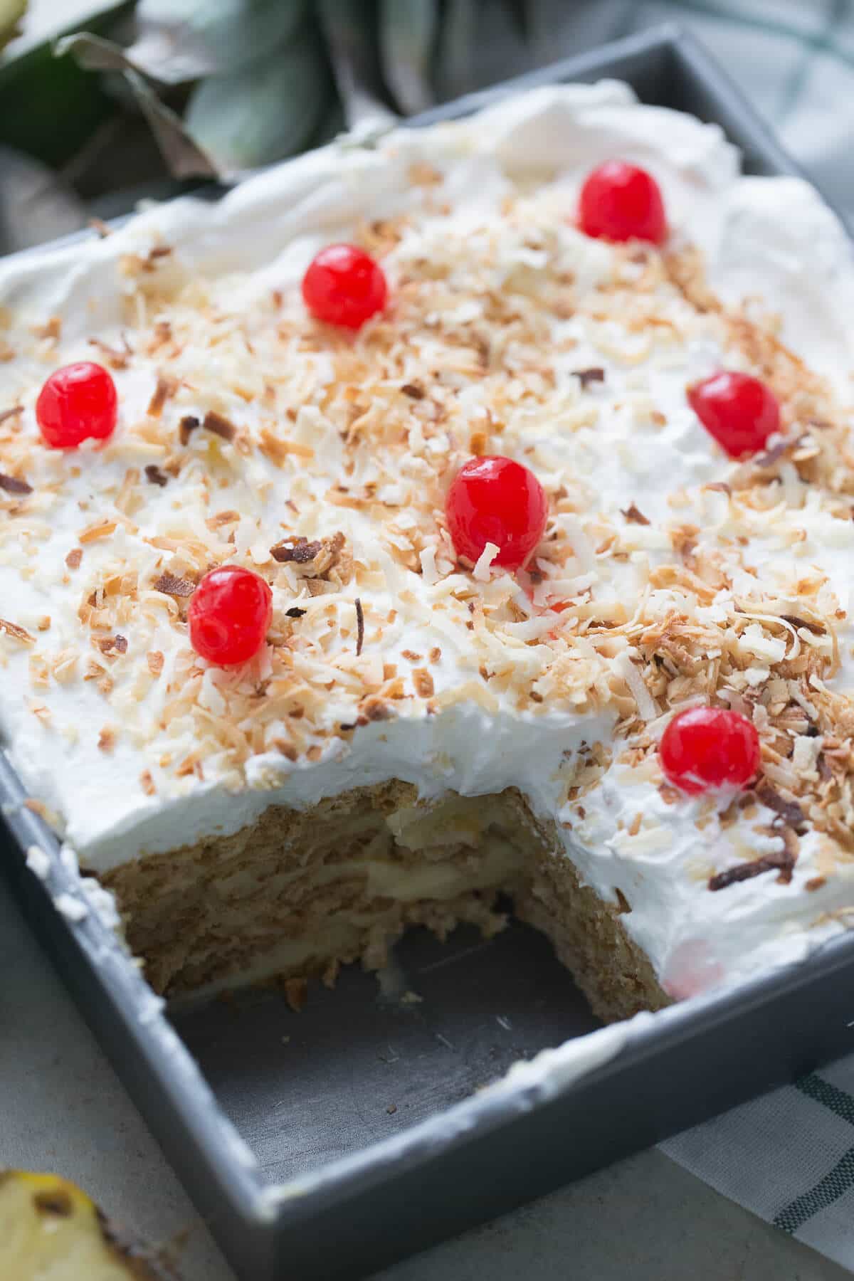 Pina Colada Ice Box No Bake Cake | LemonsforLulu.com